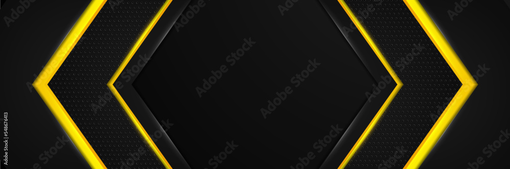 Black and yellow abstract banner background with tech business concept ...