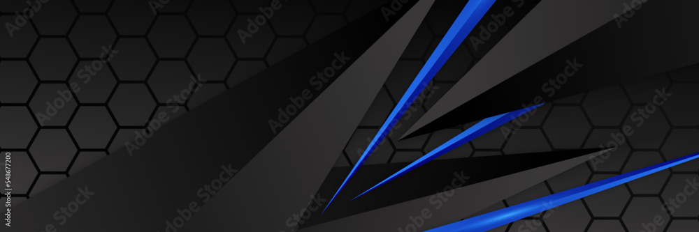 Dark blue and black abstract banner background. Blue geometry shine and ...