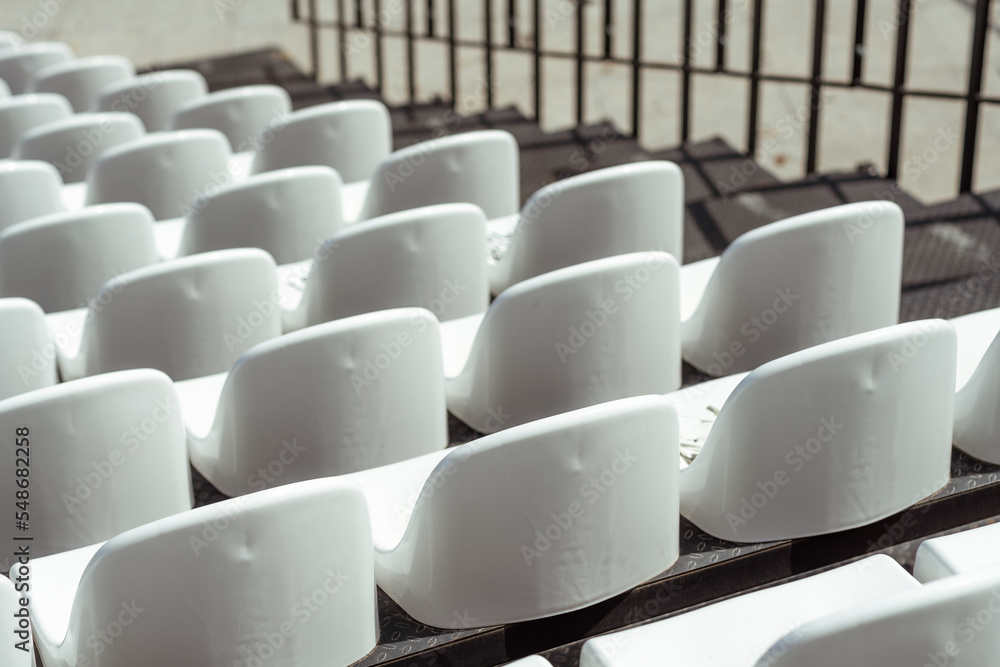 Seats of tribune on sport stadium. Concept of fans, chairs for audience ...