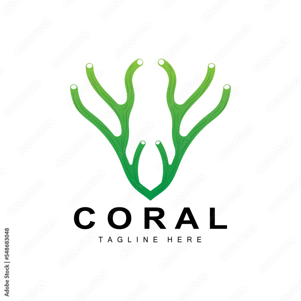 Coral Logo, Sea Plants Place Marine Animals, Ocean Vector, Seaweed ...