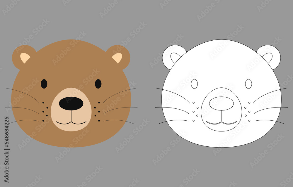 Otter face cartoon character. Cute outline otter animal face coloring ...