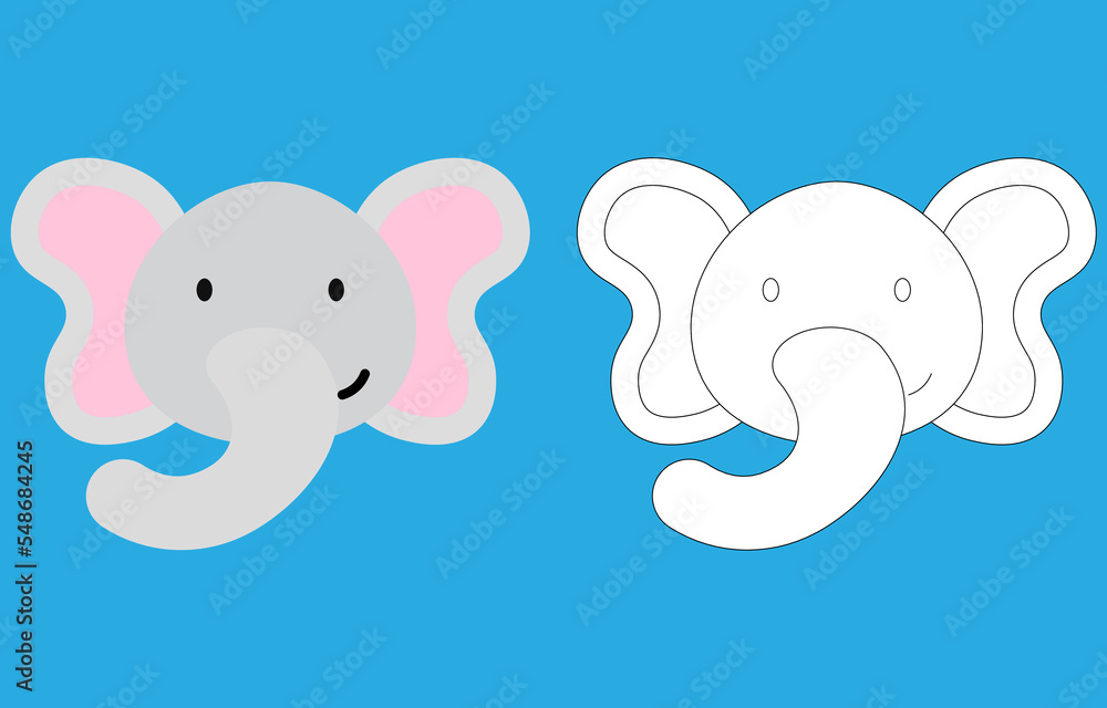 Elephant face cartoon character. Cute outline elephant animal face ...