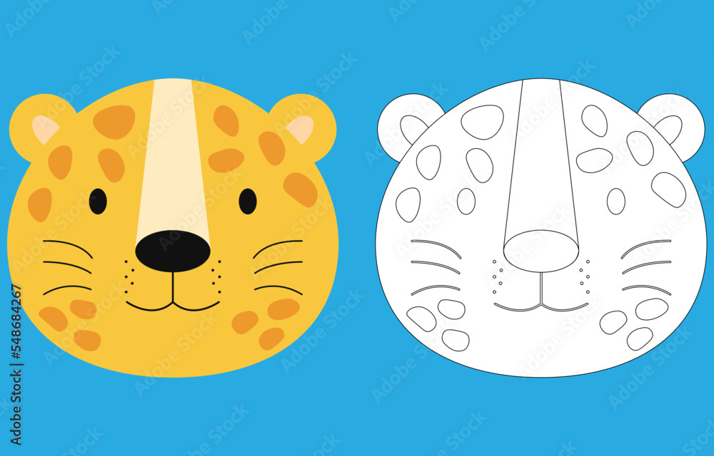 Cheetah face cartoon character. Cute outline cheetah tiger animal face ...