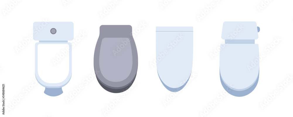 Toilet seats set. Flush bowls designs top above view. Closet furniture ...