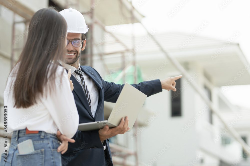 Engineer and businessman planning new residential subdivision home ...