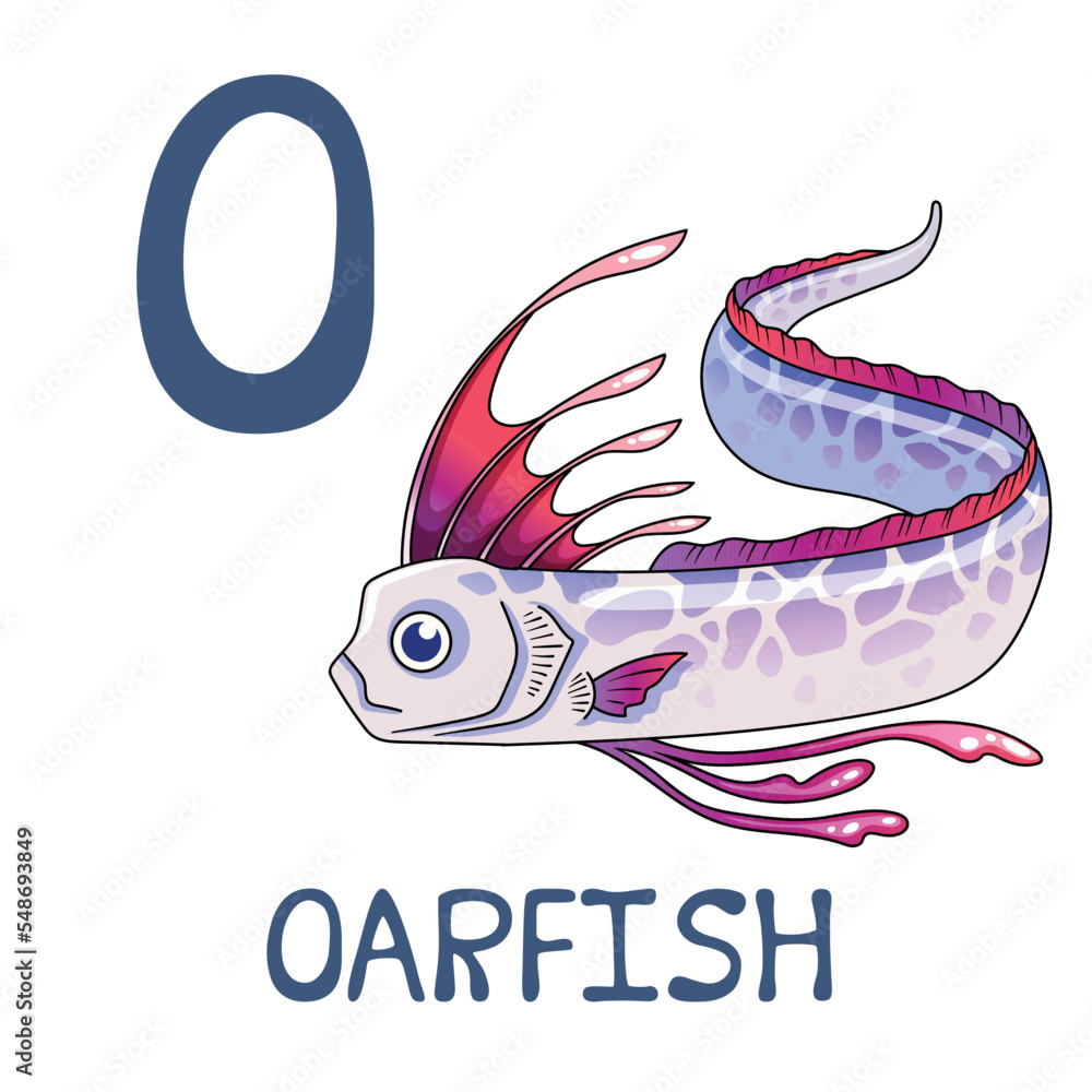 Cute Sea Animal Alphabet Series. O is for Oarfish. Vector cartoon ...