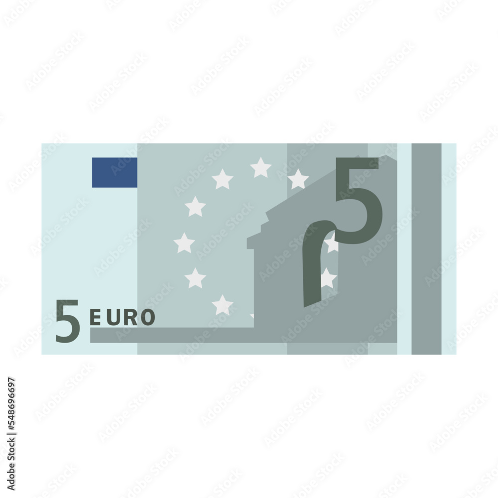 Simple icon of 5 euro banknote for wallet isolated on white background ...