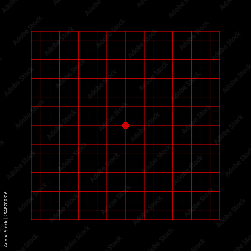 Amsler grid with red squares on black background. Template of graphic ...