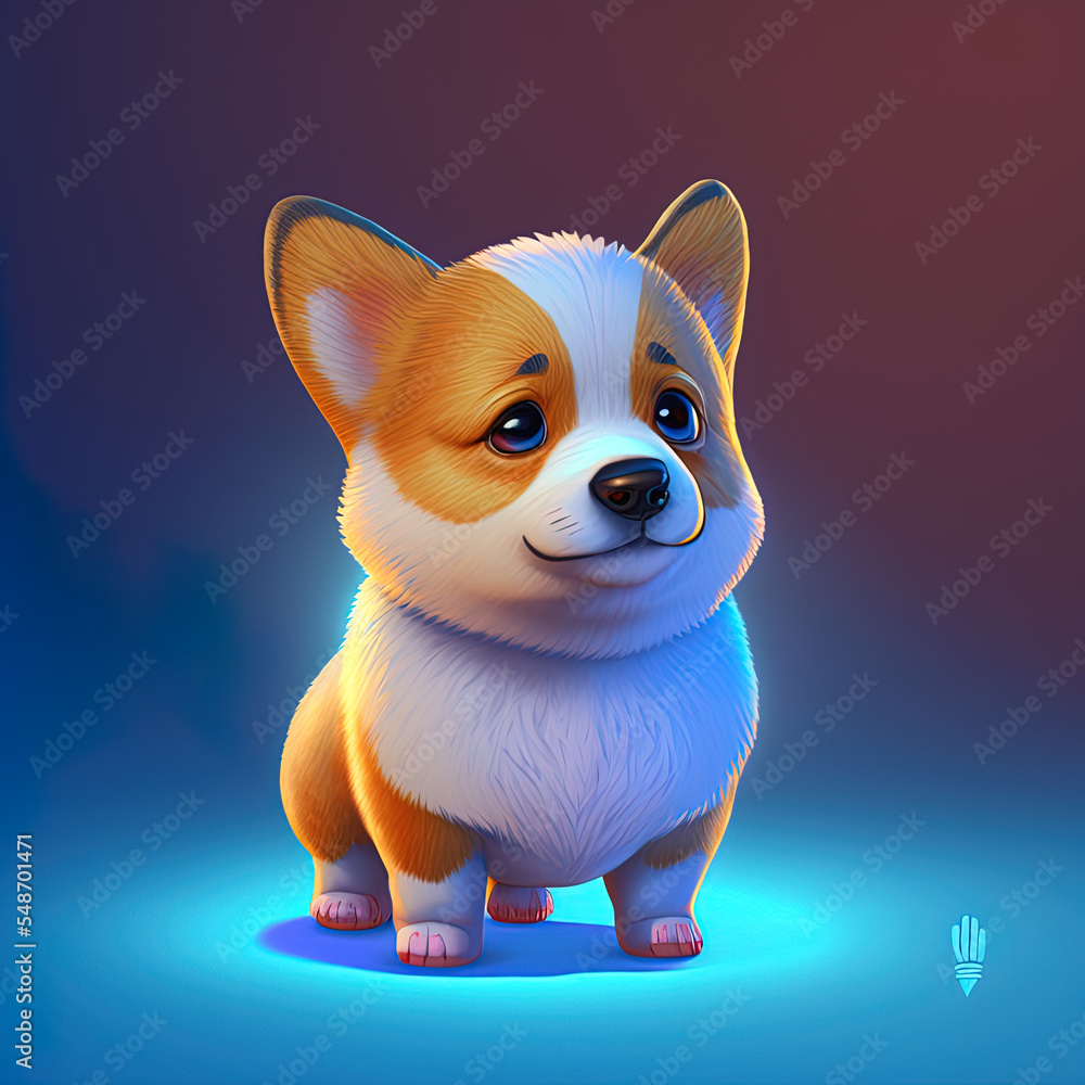 3D cartoon character of a corgi dog on gradient background. 3D ...