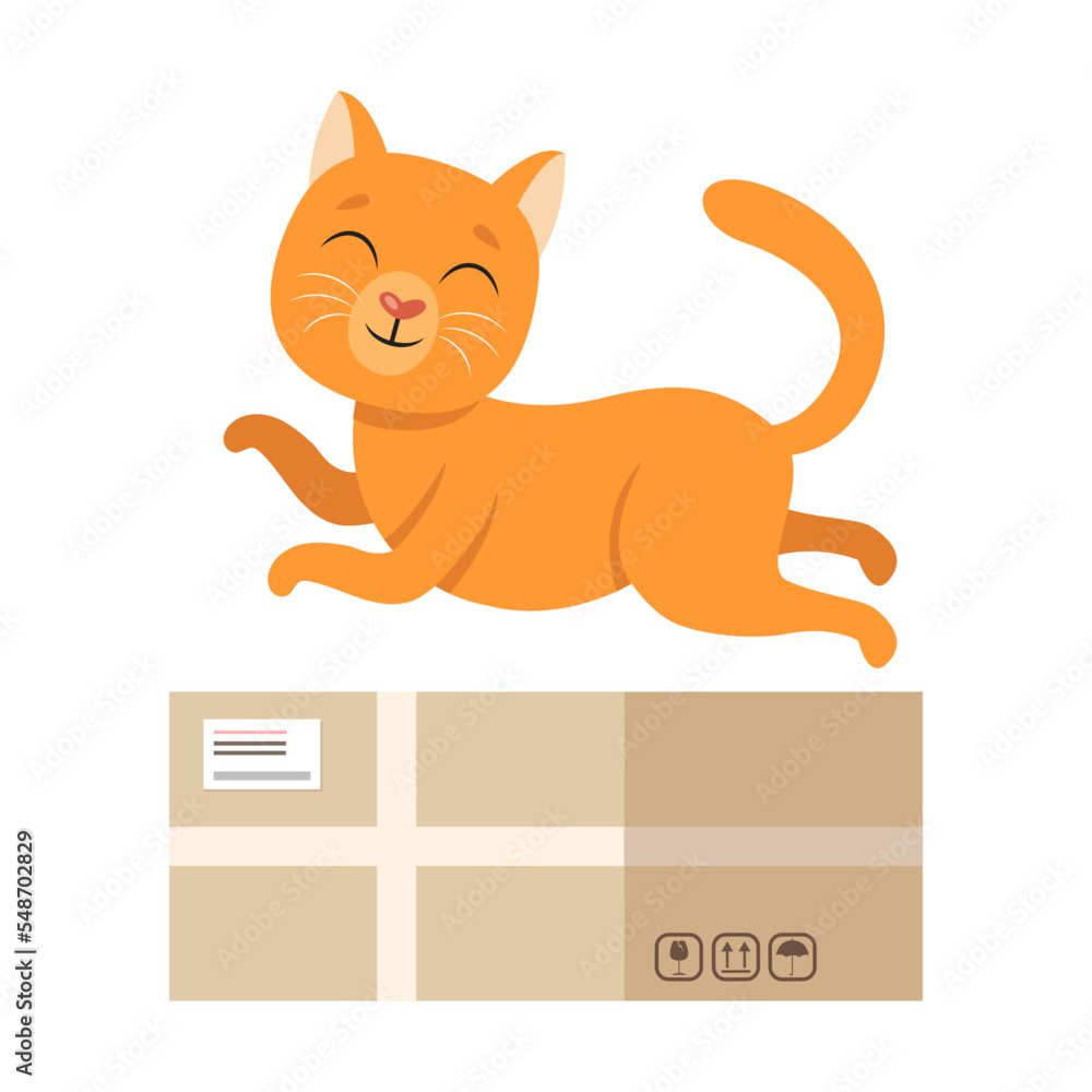 Cat with box, preposition over, cartoon illustration. Visual ...