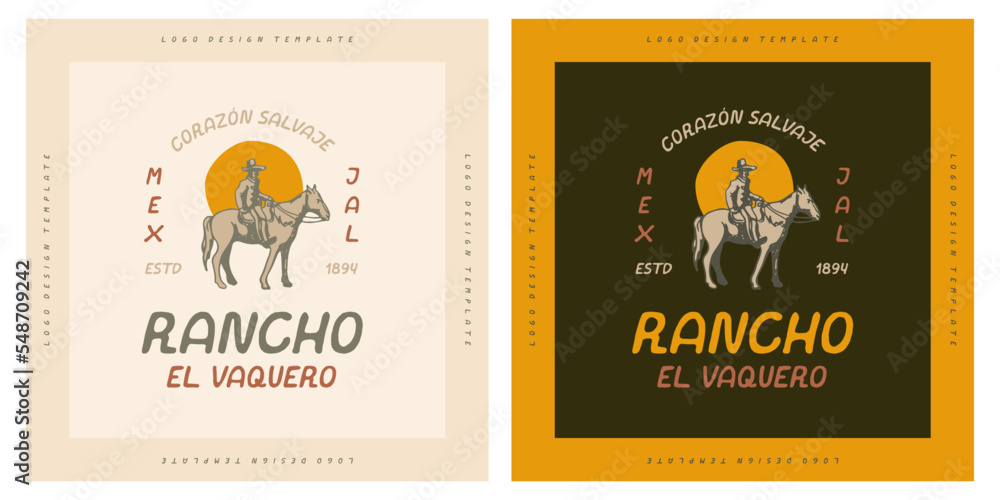 Ranch logo with cowboy and sun western texax mexican style Stock Vector ...