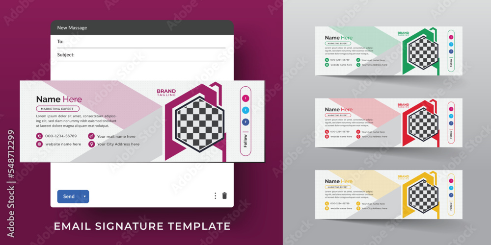 Corporate email signature template design in vector, personal details ...