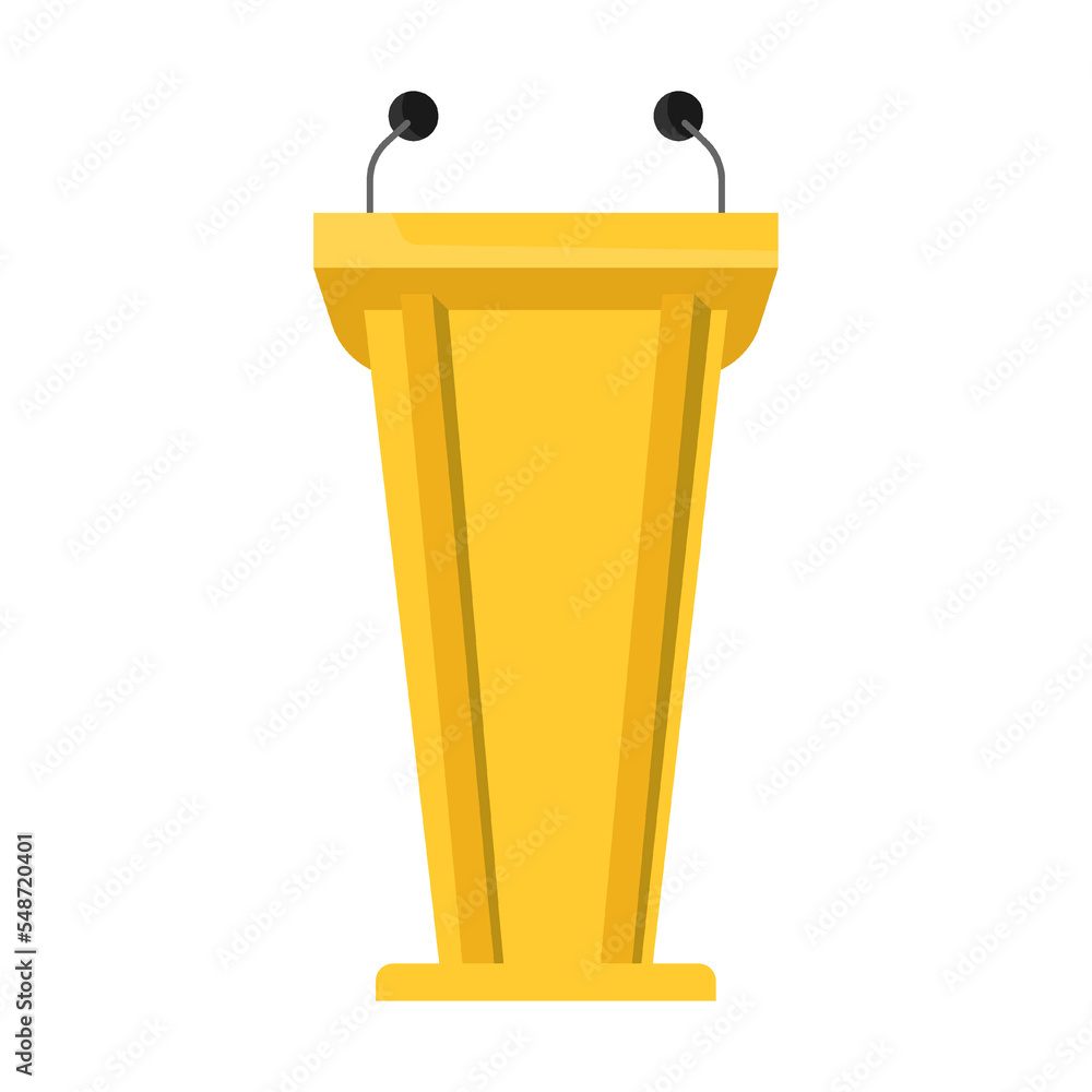 yellow sparkling debate rostrum and platform with double microphone ...