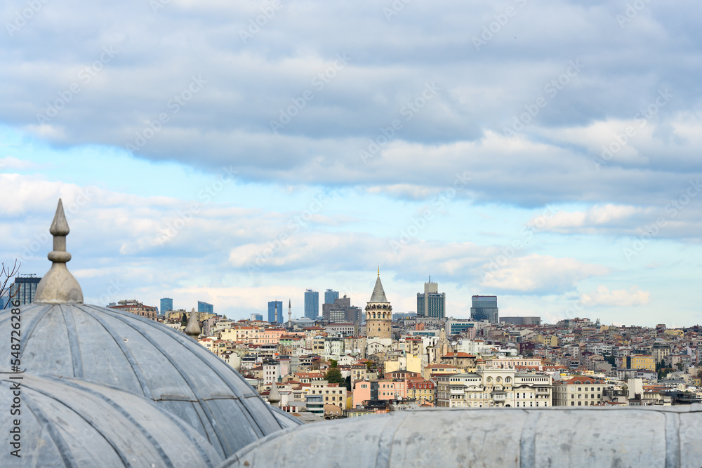 Stunning view of the Istanbul skyline with the Galata Tower in the ...