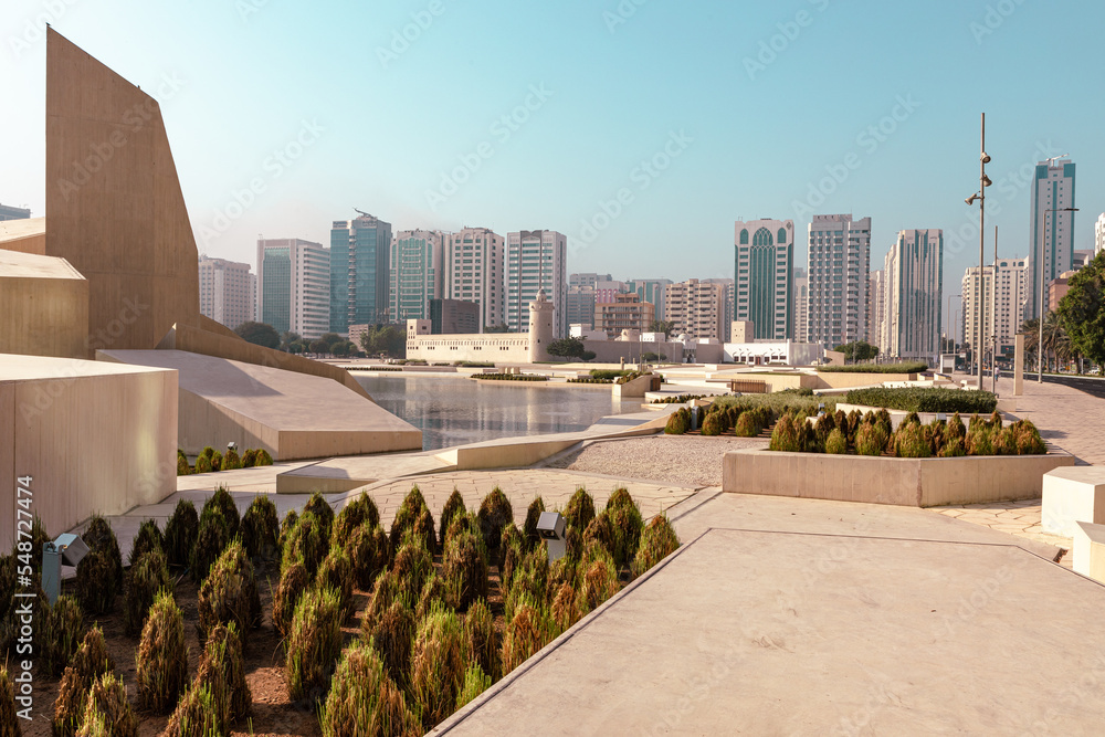 Abu Dhabi Streets and Skyscrapers. Tall Modern Glass Buildings in Abu ...