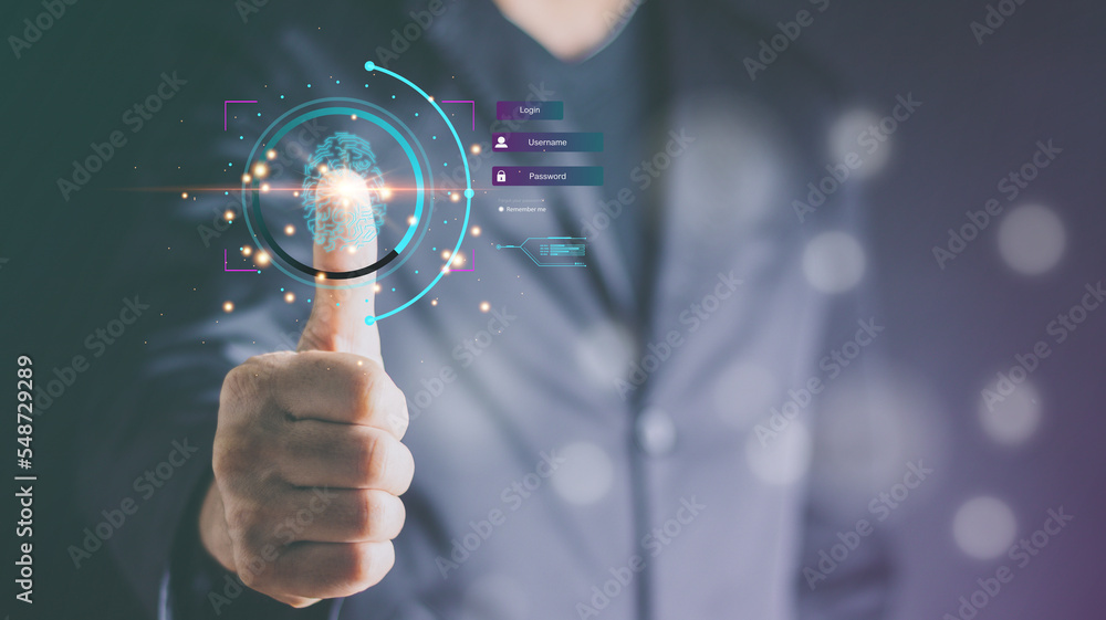 Businessman Scan Fingerprint Biometric Identity And Approval Concept Of The Future Of Security