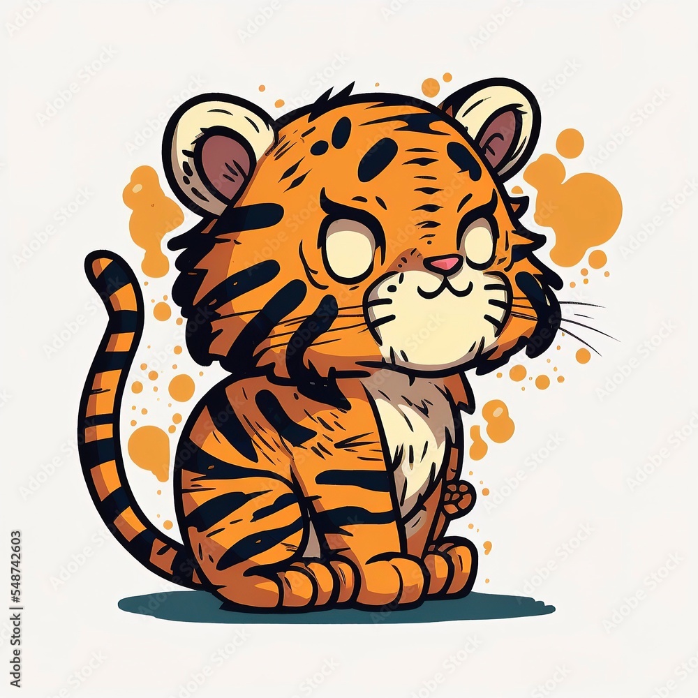 cute tiger cub cartoon sticker with white background. can be used to ...