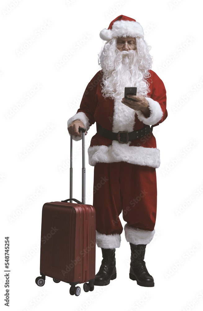 PNG file no background Travelling Santa Claus leaving with a trolley ...