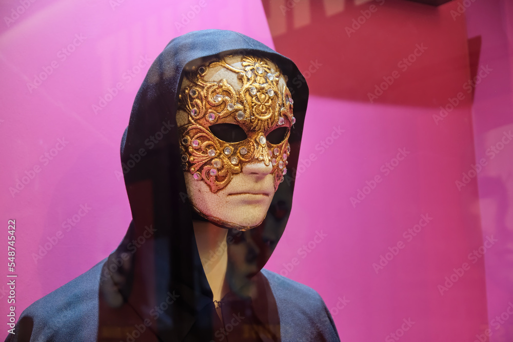 ISTANBUL, TURKEY, NOVEMBER 8, 2022: Ornate mask and cloak from movie ...
