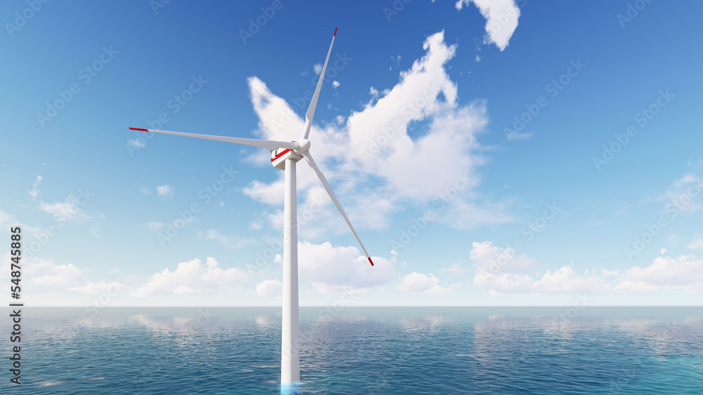 Ocean Wind Farm. Windmill farm in the ocean. Offshore wind turbines in ...