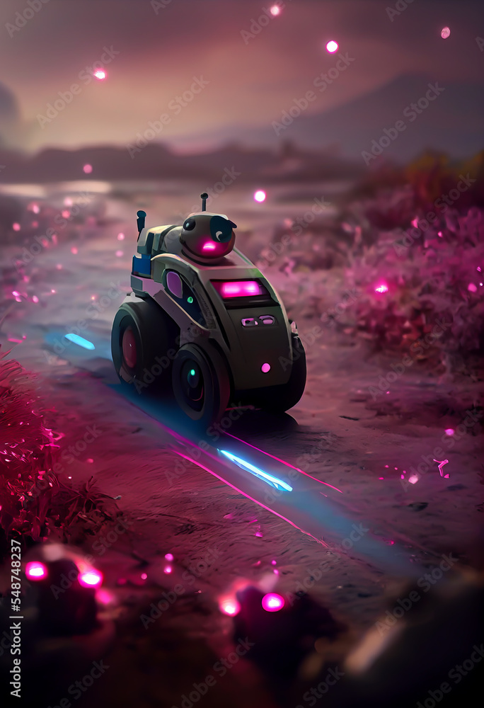 Space robot rover observing planet. Digital illustration of robotic ...