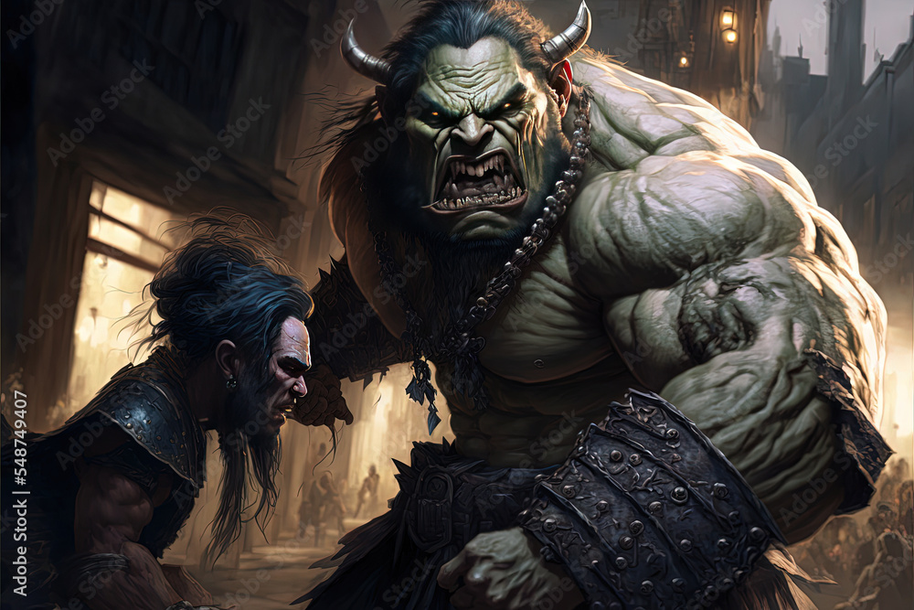 Ilustração do Stock: Concept art of a giant warlock orc fighting ...