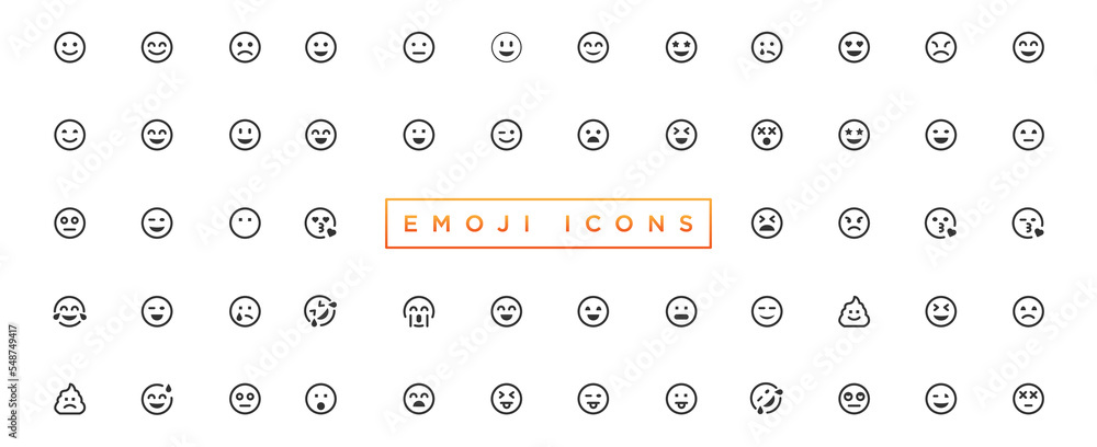 Emoticons set. Emoji faces collection. Emojis flat style. Happy and sad ...