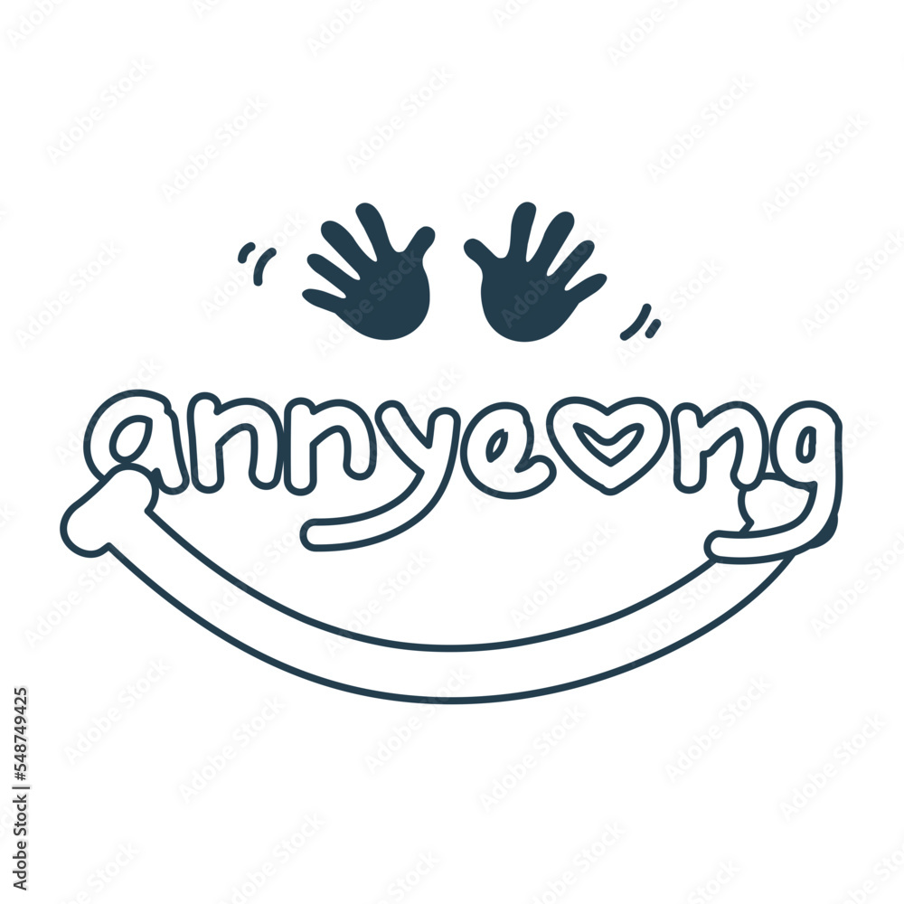 Cute Sticker Reactions Annyeong Outline Stock Vector | Adobe Stock