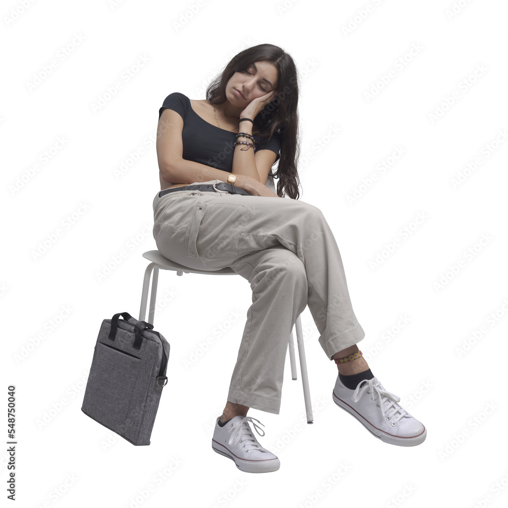 Young woman falling asleep on a chair PNG file no background Stock ...