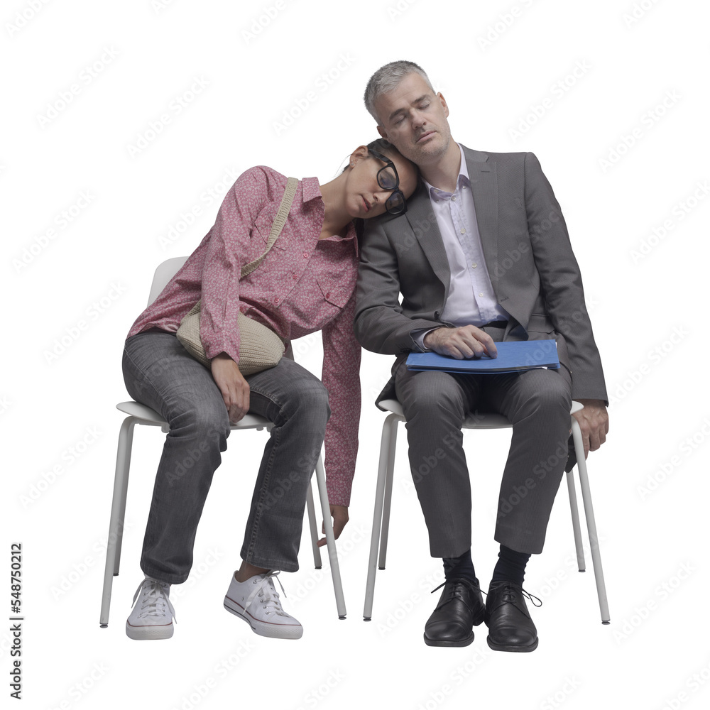 Two people sleeping on chairs PNG file no background Stock Photo ...