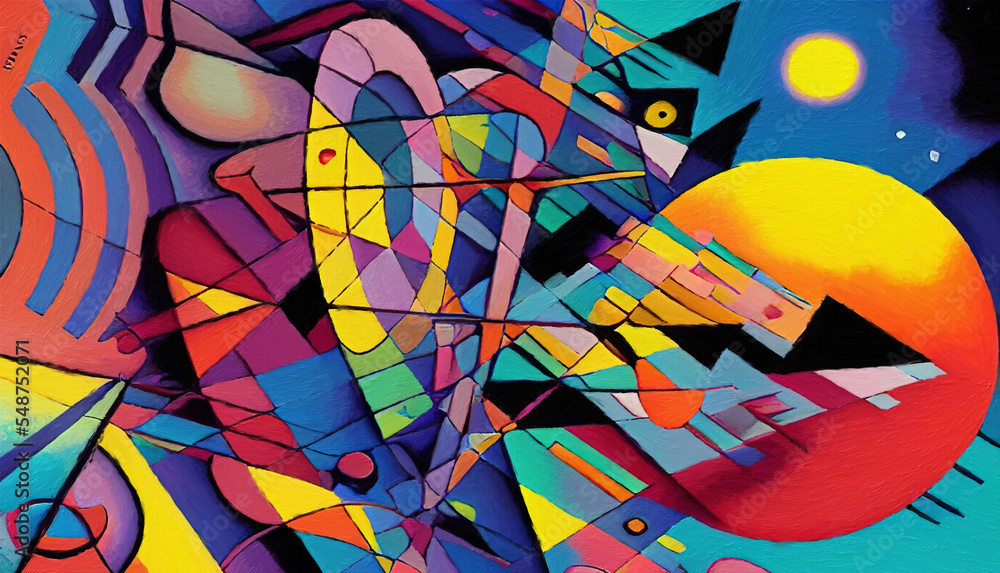 Digital painting abstract art in cubism style, graphic drawing ...