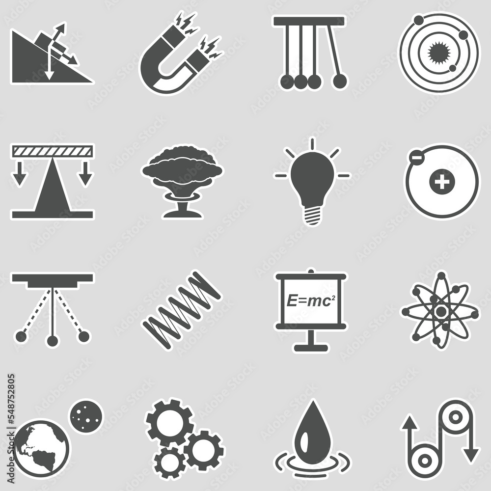 Physics Science Icons. Sticker Design. Vector Illustration. Stock ...