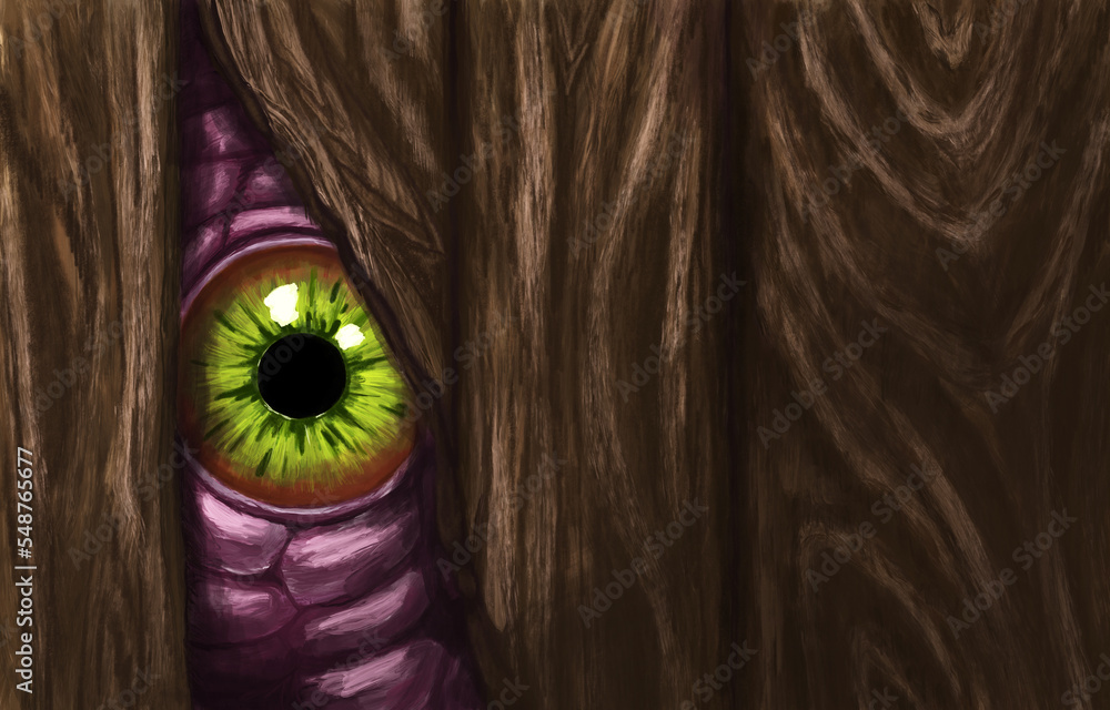 Book illustration. Mystical, mysterious eye of a monster looking ...