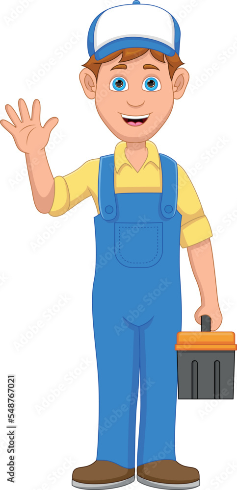 cartoon mechanic boy waving Stock Vector | Adobe Stock