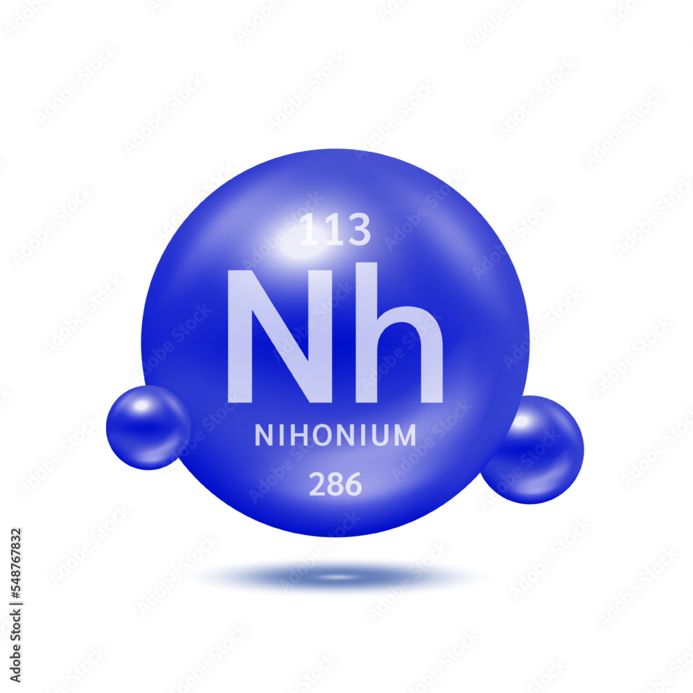 Nihonium molecule models blue and chemical formulas scientific element ...