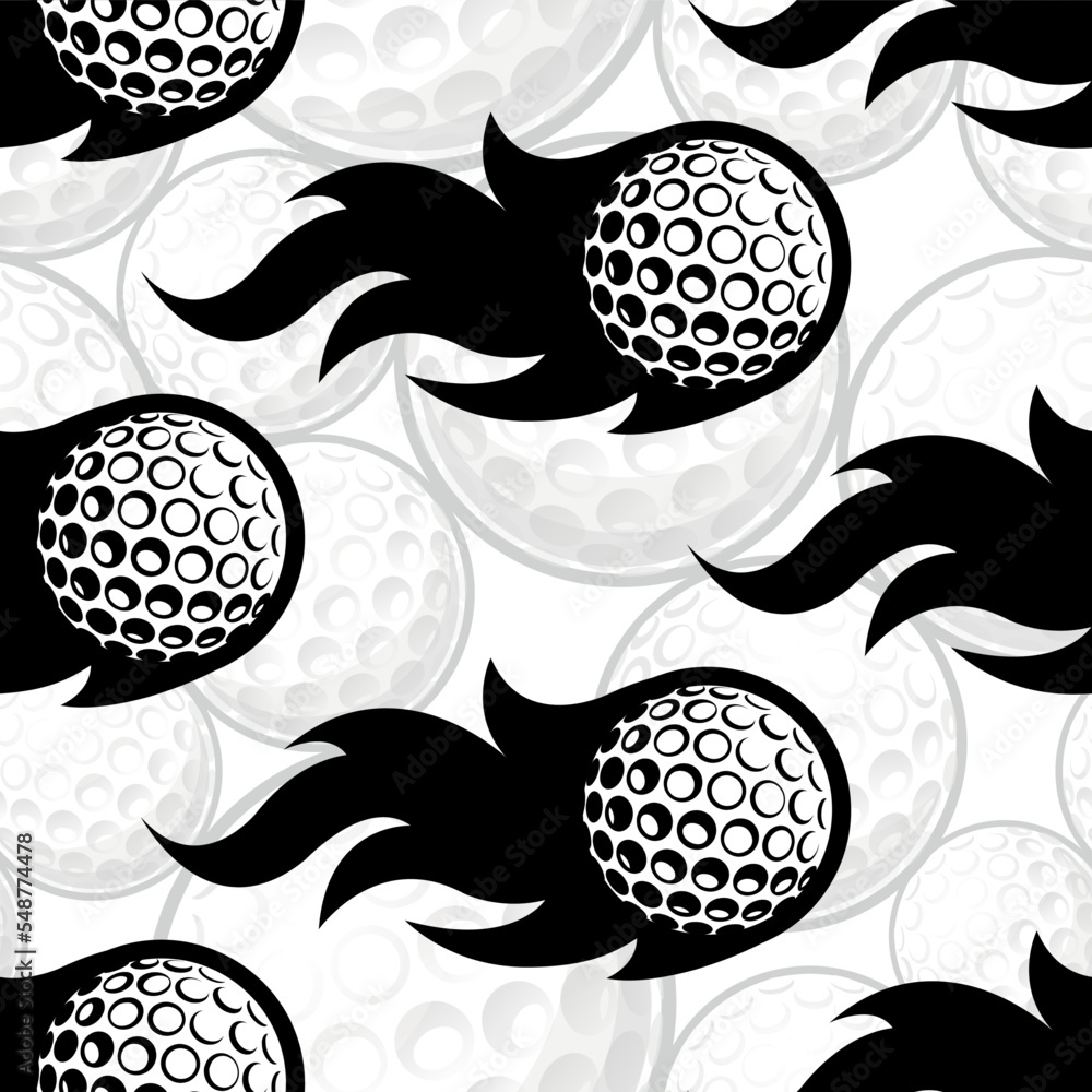 Golf balls and fire flame seamless pattern vector art graphic. Flaming ...