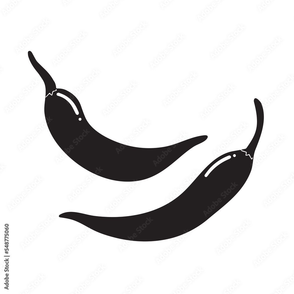 Double chilli vector icon silhouette isolated on plain white background ...