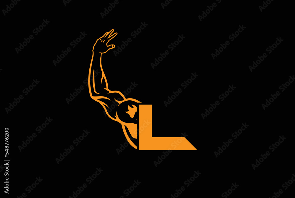 Letter L Logo With muscular open Back Double Biceps shape. Fitness Gym ...