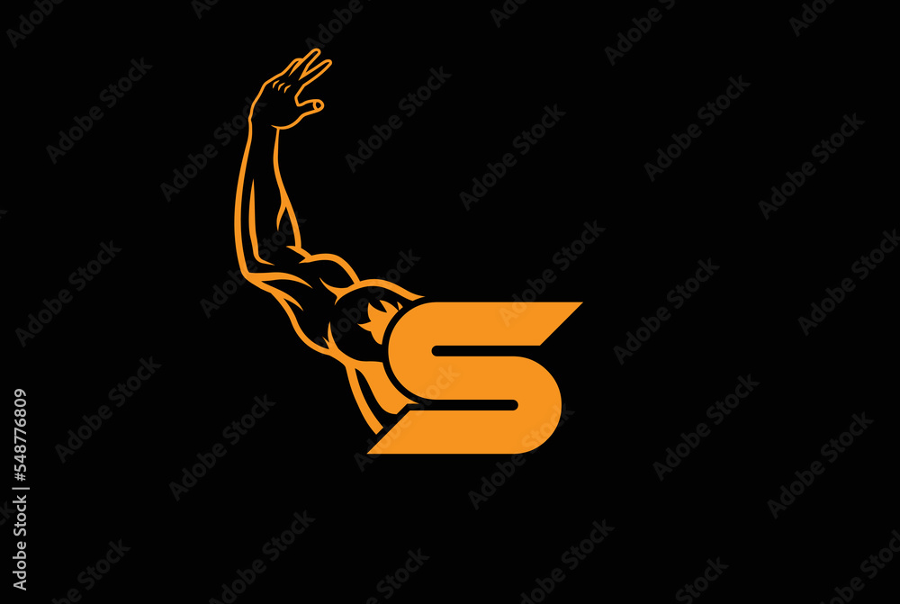 Letter S Logo With muscular open Back Double Biceps shape. Fitness Gym ...