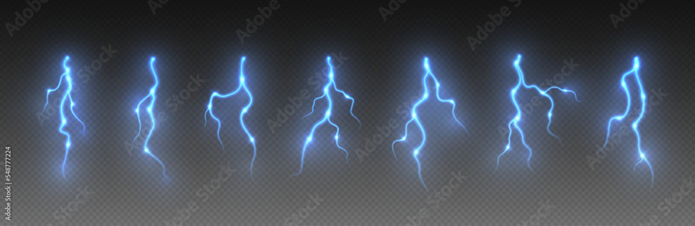 Thunderstorm lightning, thunderbolt strike, realistic electric zipper ...