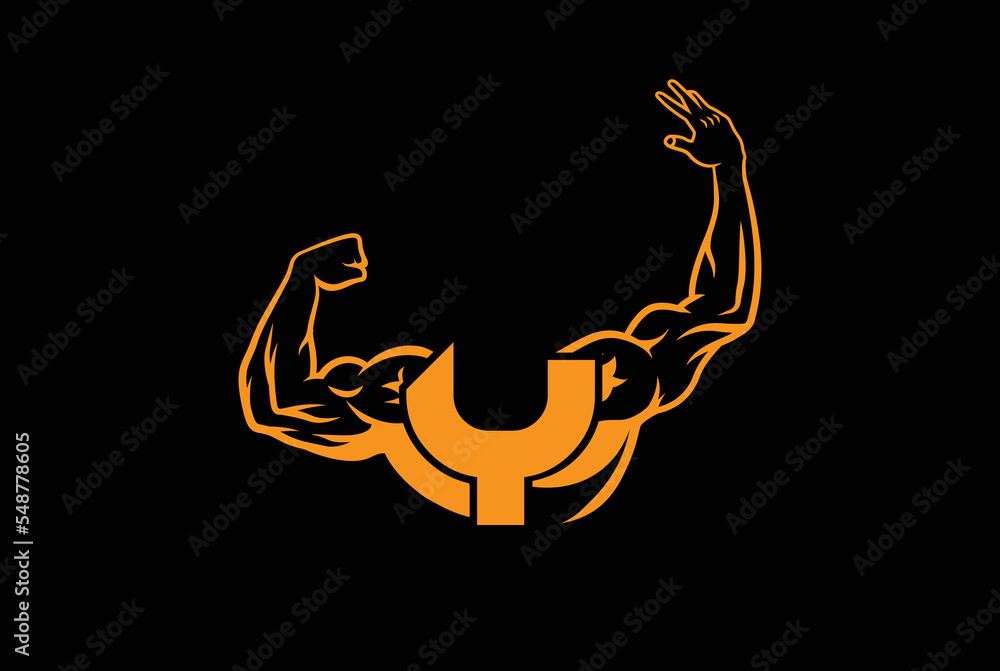 Letter Y Logo With muscular open Back Double Biceps shape. Fitness Gym ...