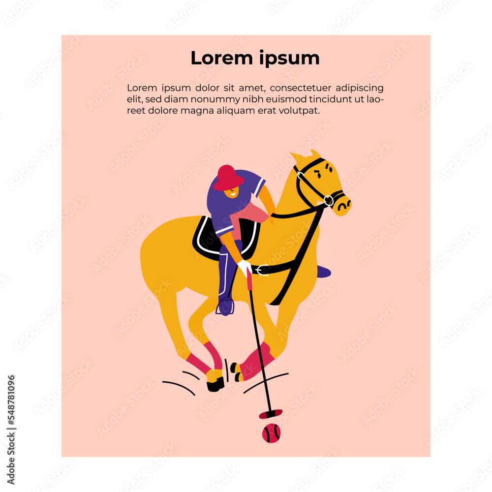 Polo tournament, game flat vector banner template. Competition, contest ...