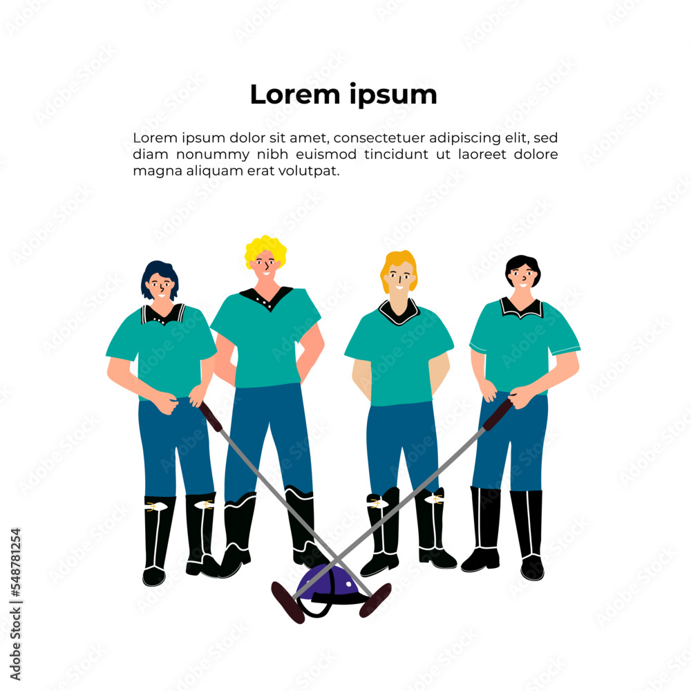 Polo tournament, game flat vector banner template. Competition, contest ...