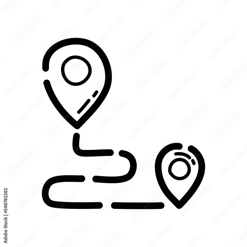 Point-to-point navigation doodle icon. Hand drawn symbol. Vector ...