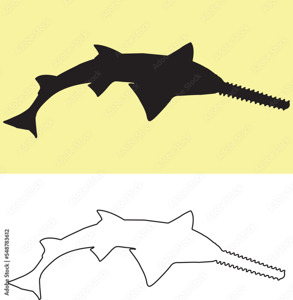 Sawfish or carpenter shark vector silhouette illustration isolated on ...