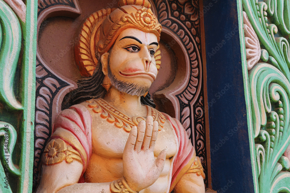 Portrait of god Hanuman blessing gesture. The figure of the Ramayana ...