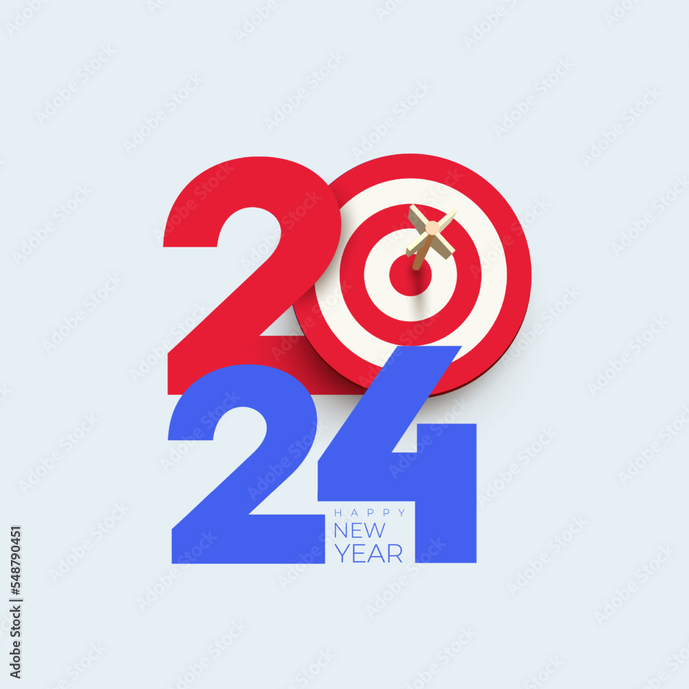 2024 text with target icon banner. Business in 2024. Researching ...