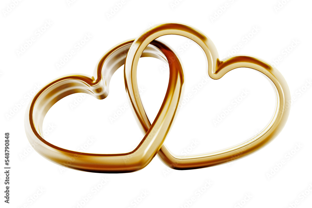 Gold heart shaped rings attached to each other on transparent ...