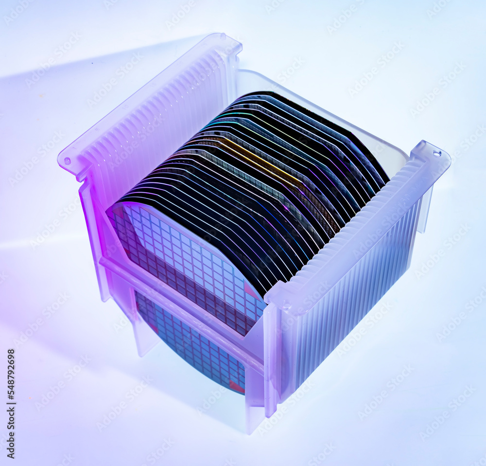 patterned silicon wafers in a universal pod. Electronic circuit designs ...