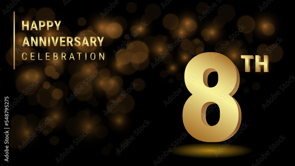 8th Anniversary. 3d template design with gold color for celebration ...